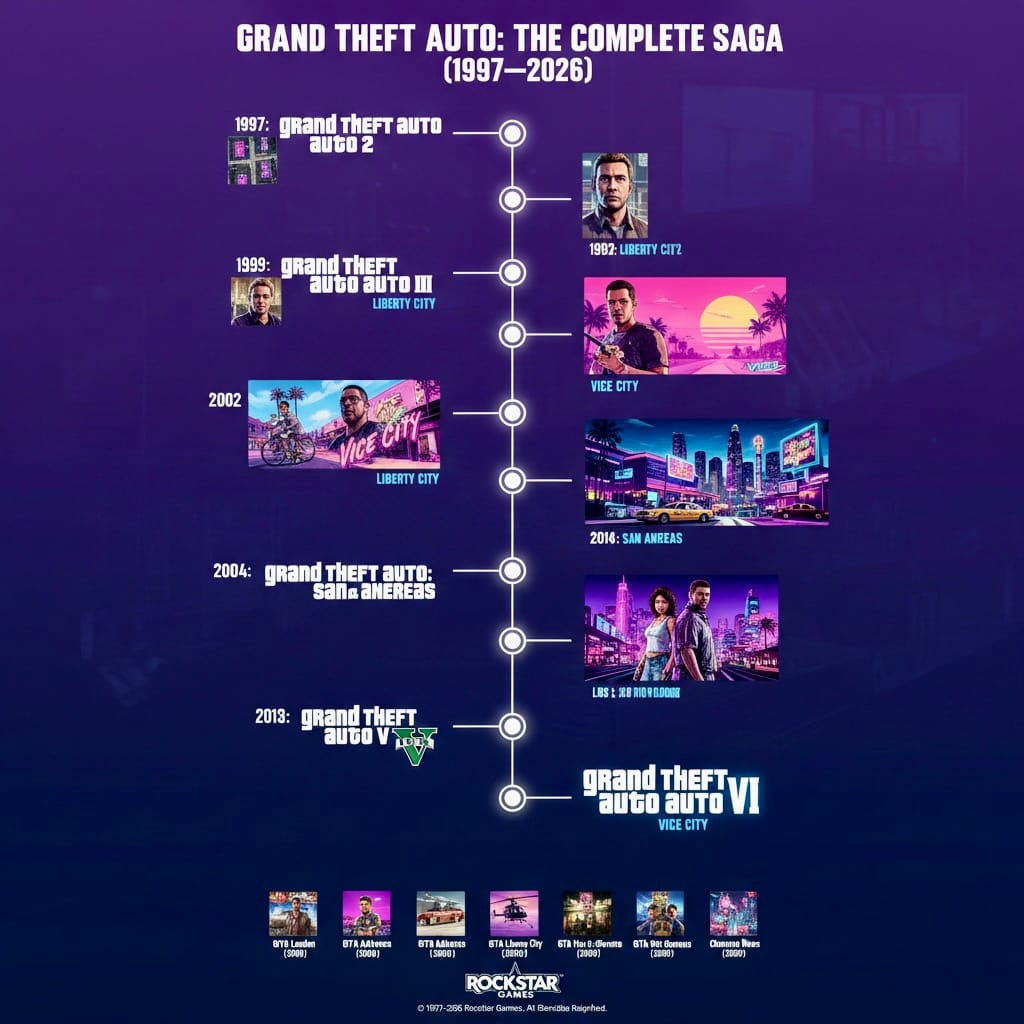 GTA History: Every Game Released (1997–2026) - Play GTA Online